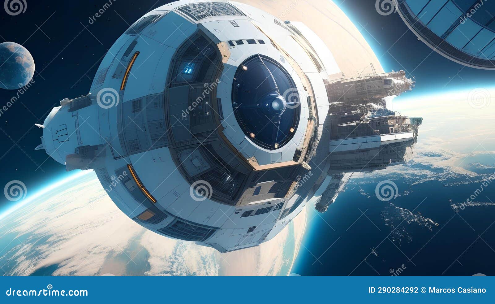 Futuristic Space Station Floating High Above the Earth Stock Photo ...