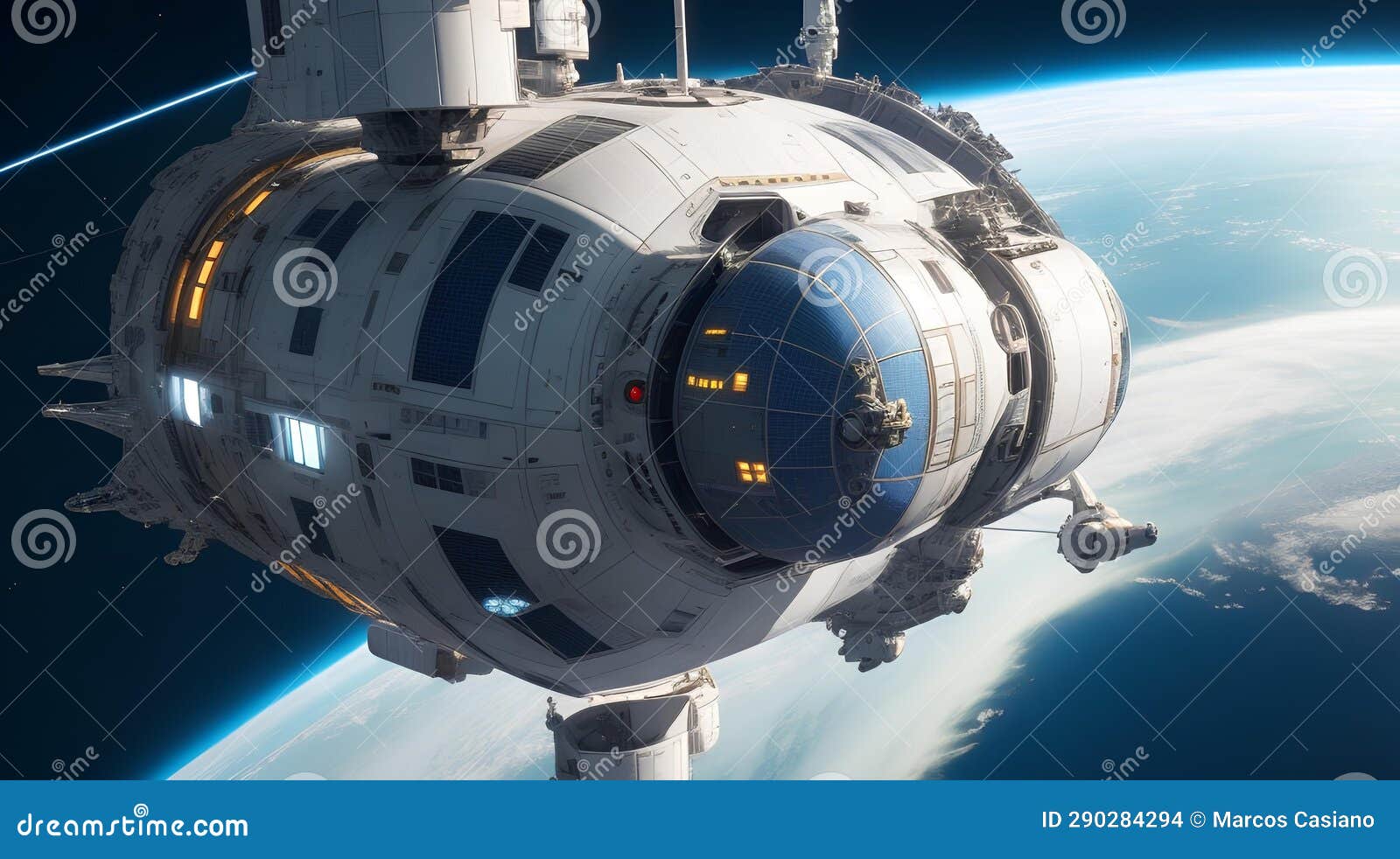 Futuristic Space Station Floating High Above the Earth Stock Photo ...
