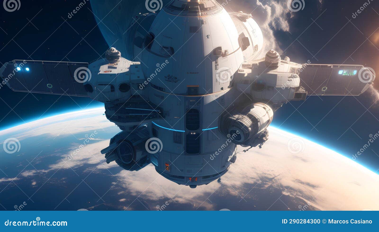 Futuristic Space Station Floating High Above the Earth Stock ...