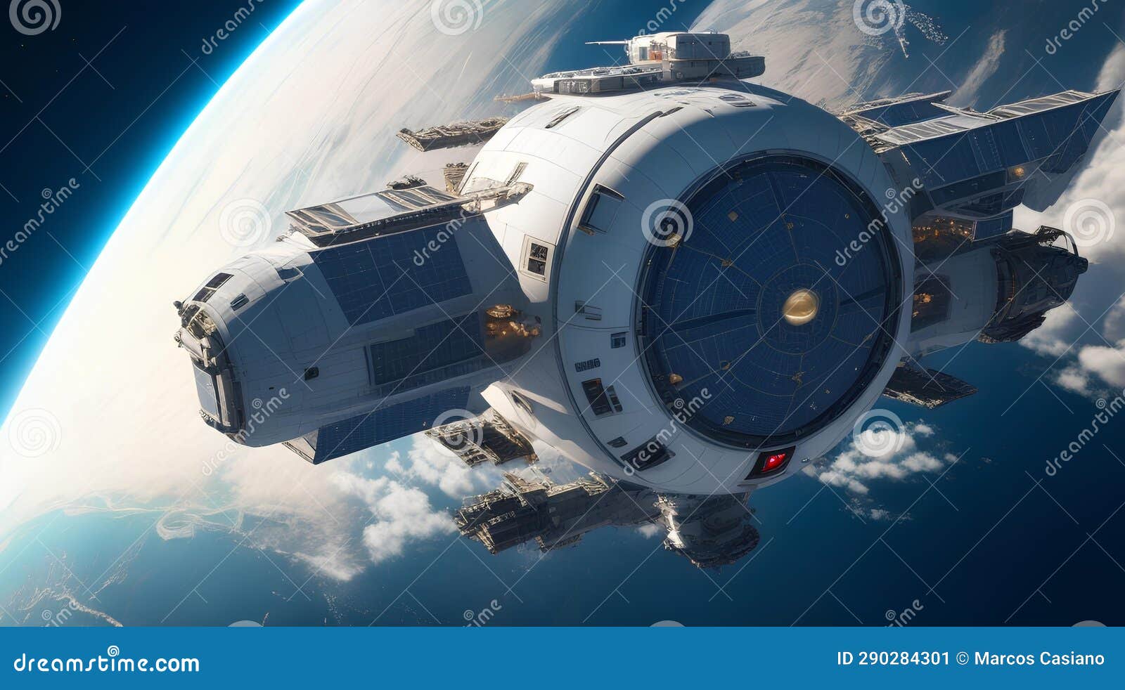 Futuristic Space Station Floating High Above the Earth Stock ...