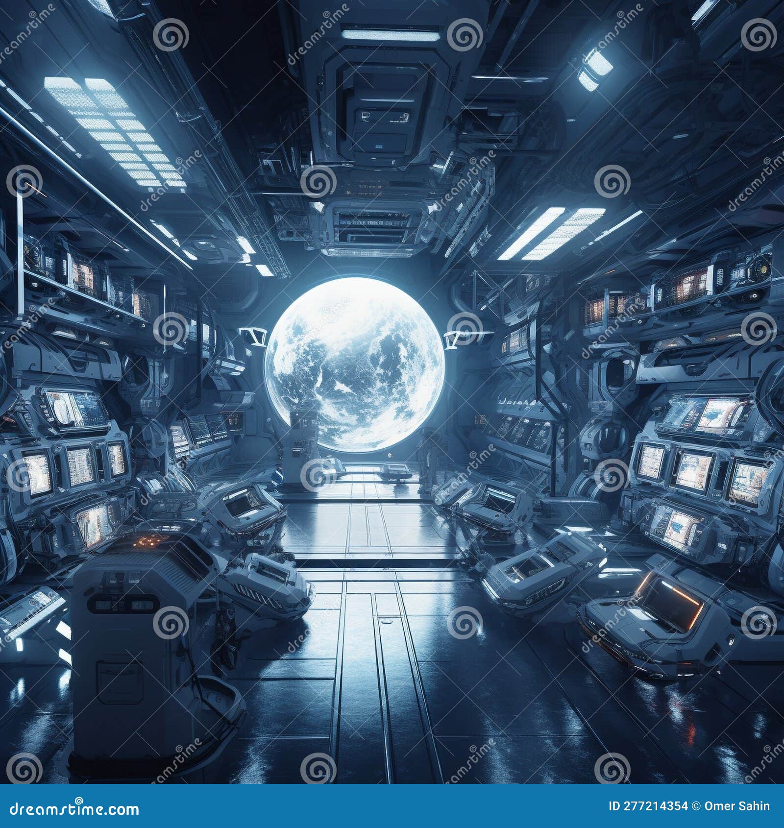 Futuristic Space Station Orbiting a Distant Planet Stock Photo - Image ...