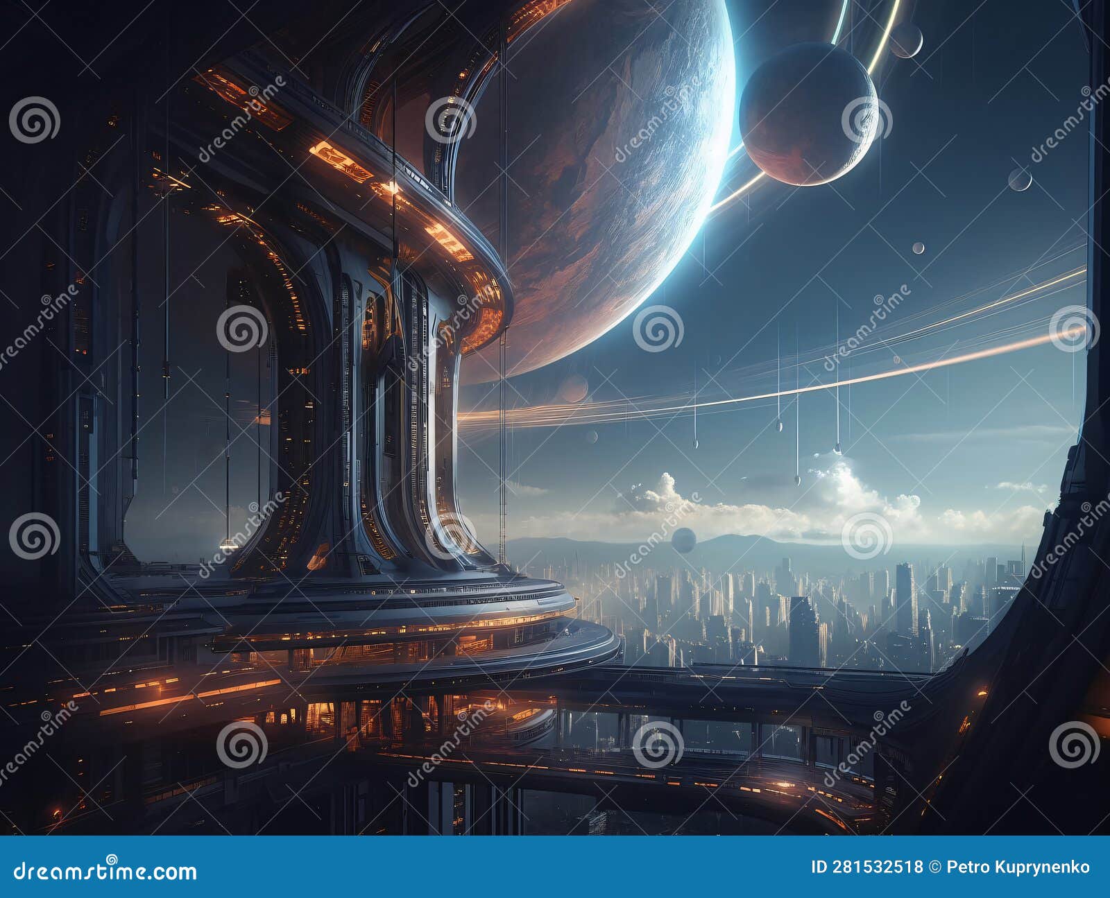 A Futuristic Space Station with Planets in the Background with Winner ...