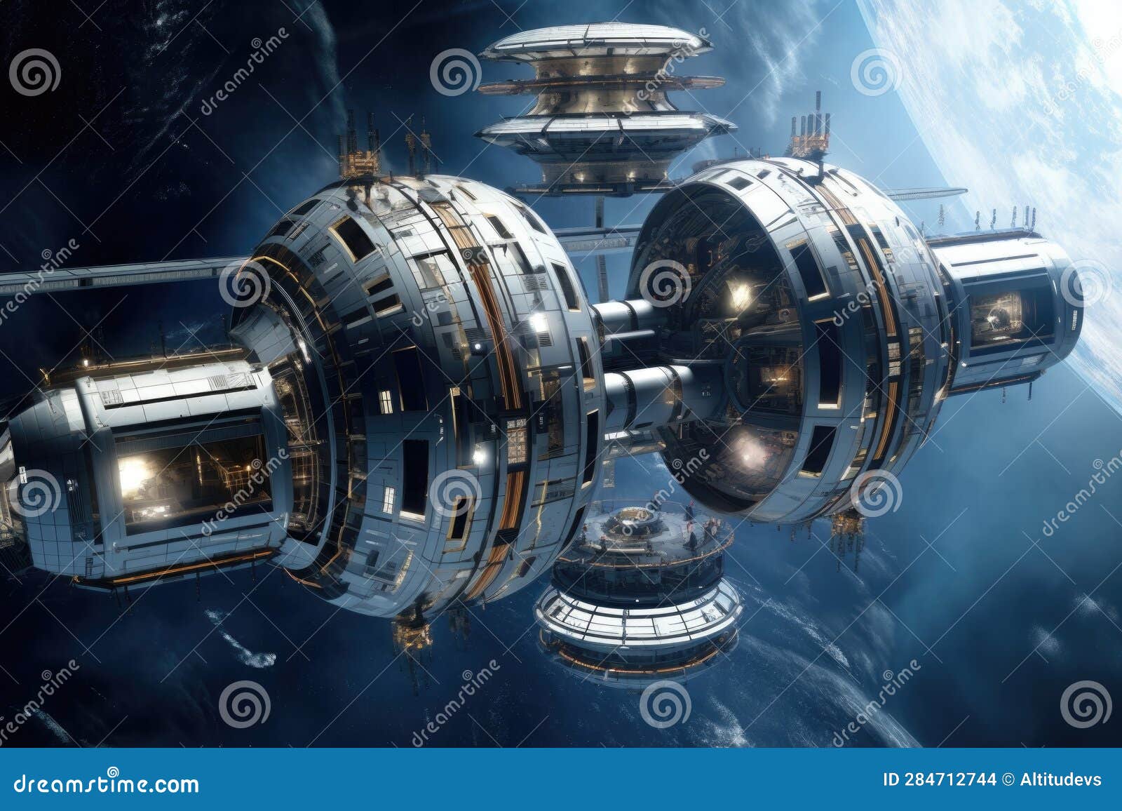 Futuristic Space Station with Rotating Modules for Gravity Stock ...