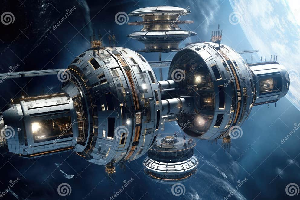 Futuristic Space Station with Rotating Modules for Gravity Stock Photo ...