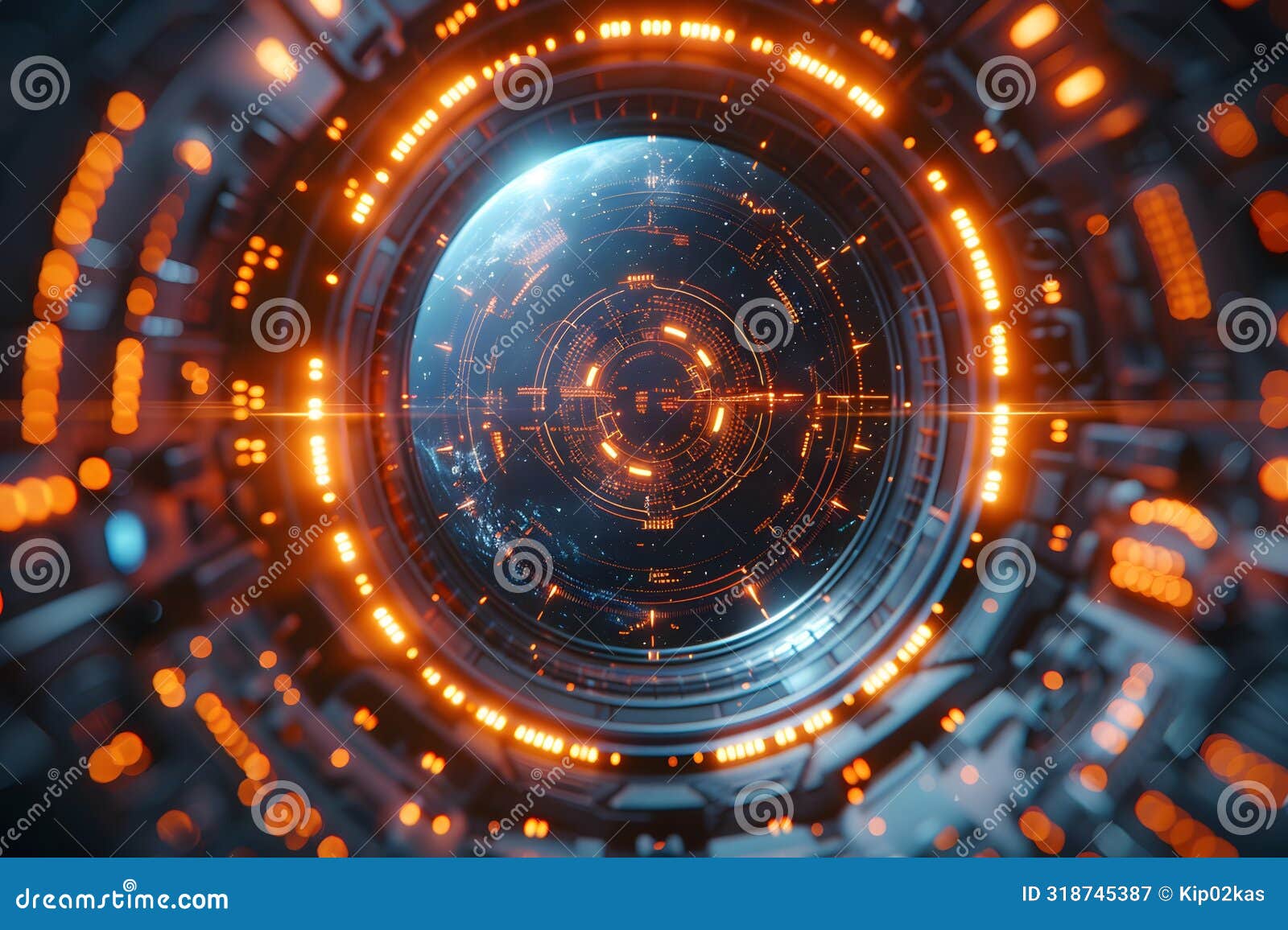 Futuristic Space Technology Interface with Digital HUD and Glowing ...