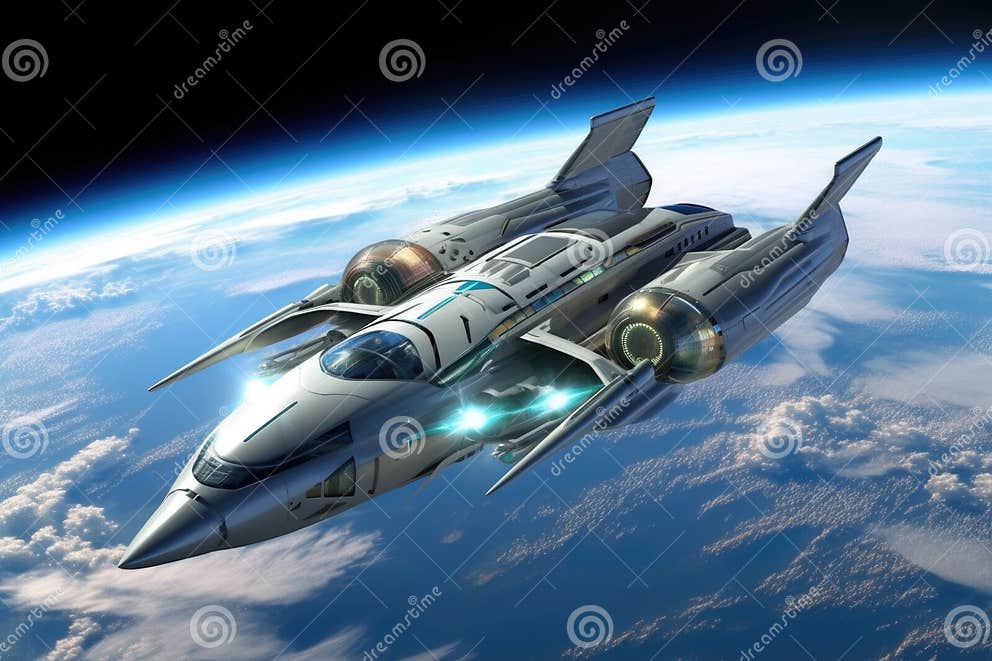 Futuristic Space Tourism Shuttle in Earths Orbit Stock Photo - Image of ...
