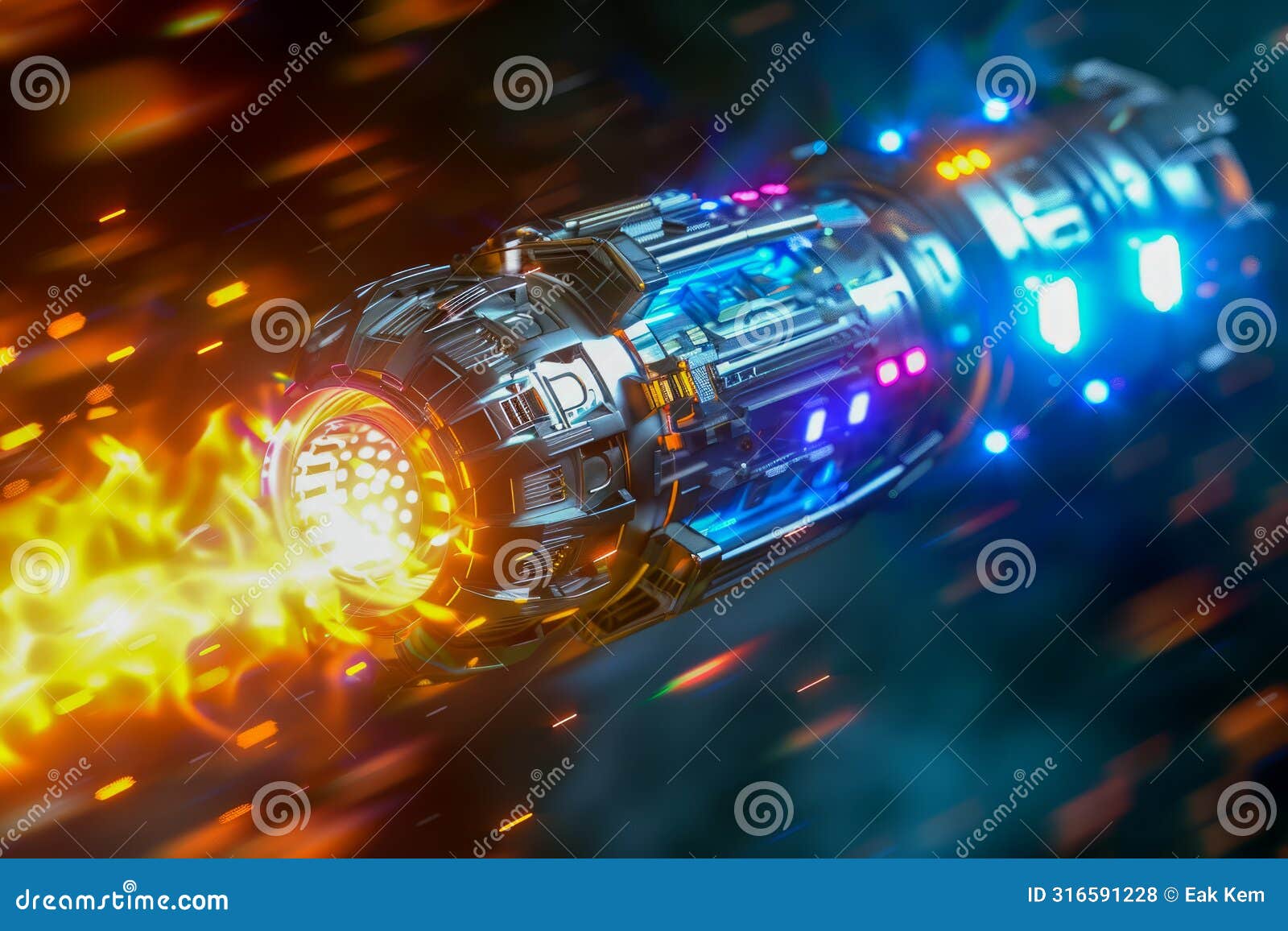 Futuristic Spacecraft Accelerating through Space with Engaging Light ...