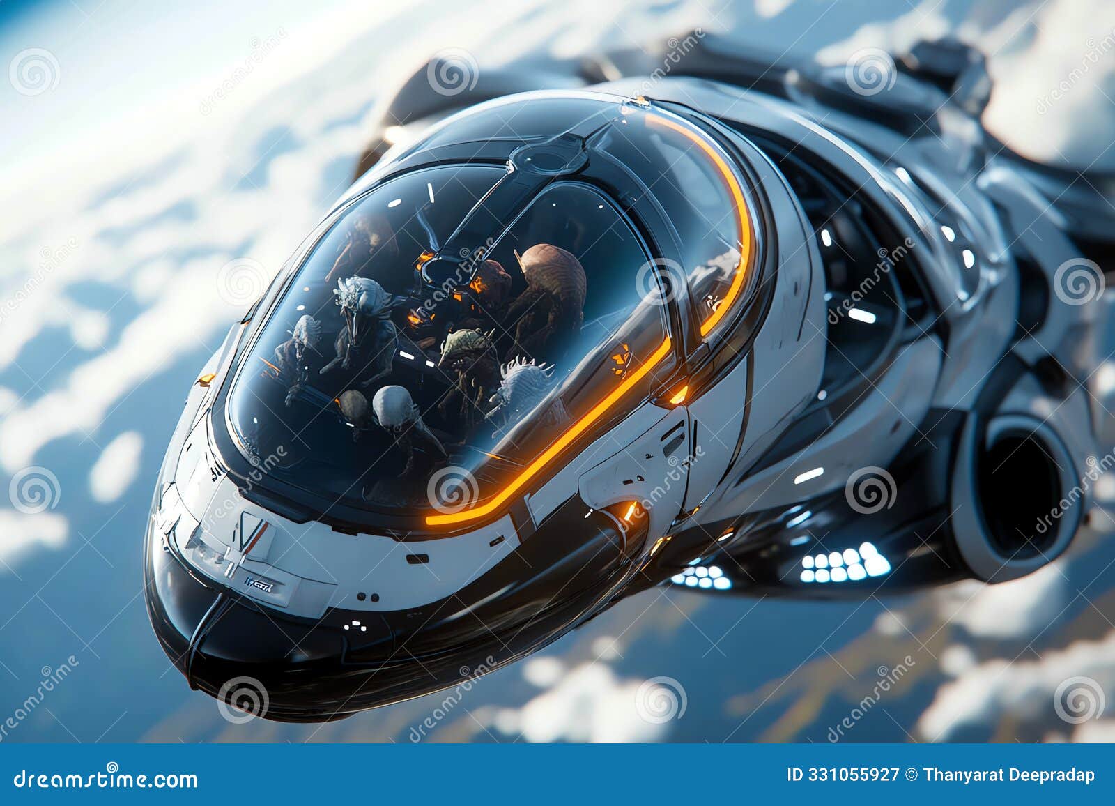 A Futuristic Spacecraft Approaching an Alien Space Station, Its Design ...