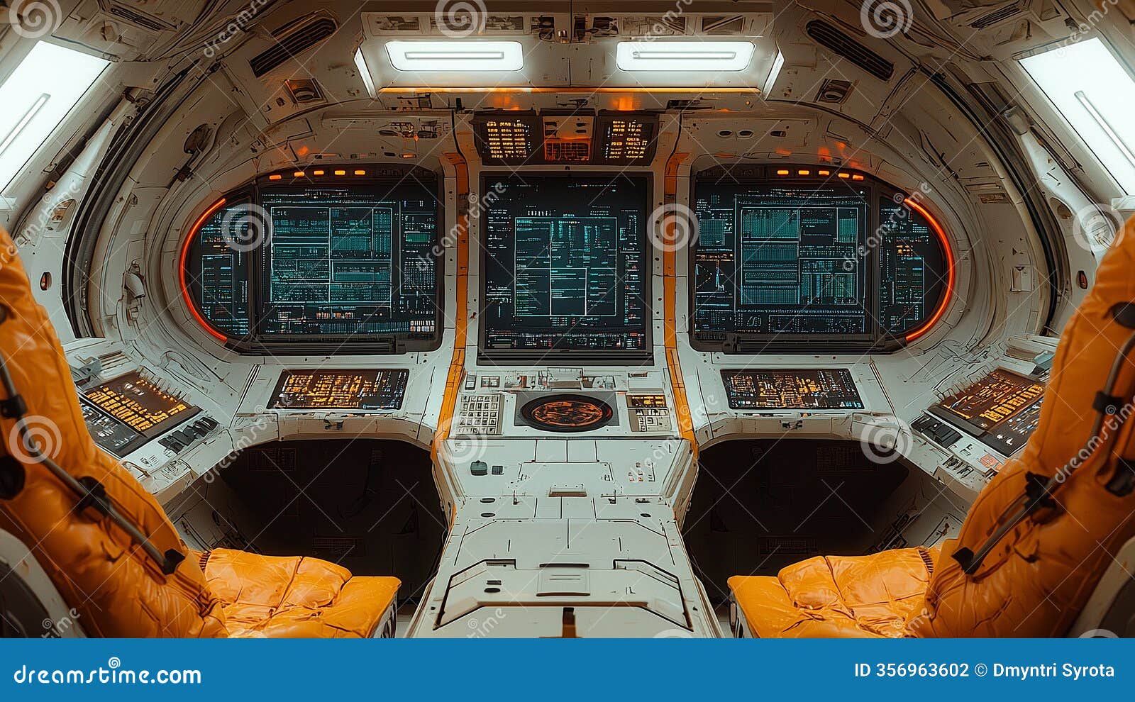 Futuristic Spacecraft Cockpit Interiors Stock Illustration - Illustration of room, futuristic ...