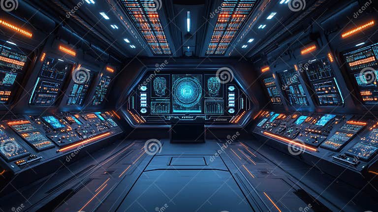 Futuristic Spacecraft Control Room Banner Background Featuring High ...