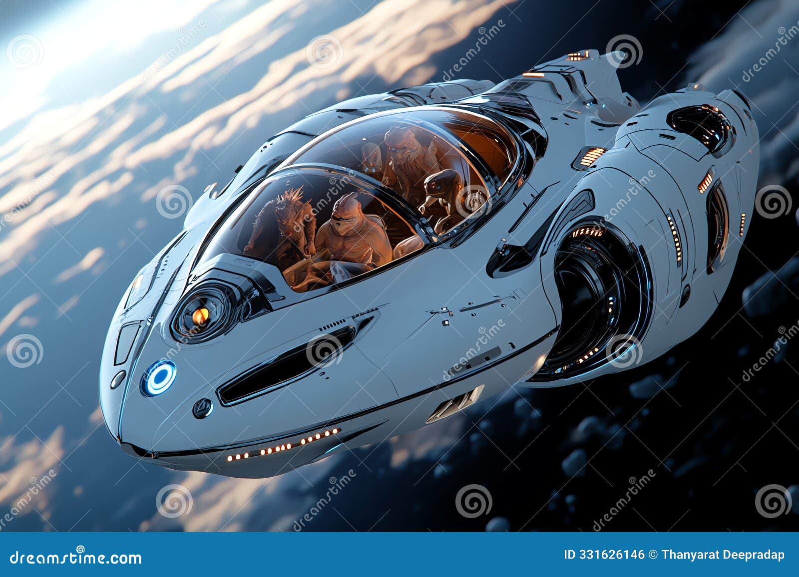 Futuristic Spacecraft Flying in Outer Space with Crew Onboard ...