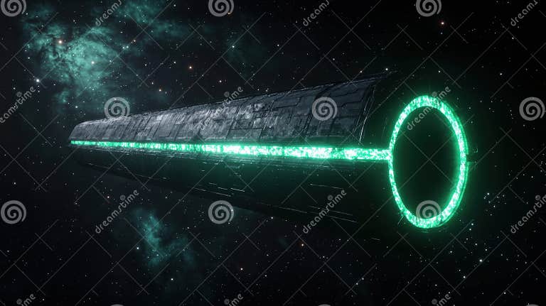 Futuristic Spacecraft with Glowing Ring in Space Stock Illustration ...