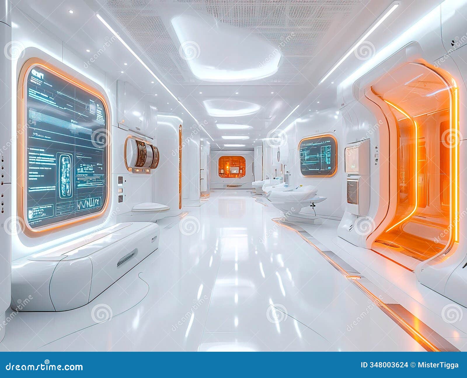 A Futuristic Spacecraft Interior, Equipped with High-tech Panels ...