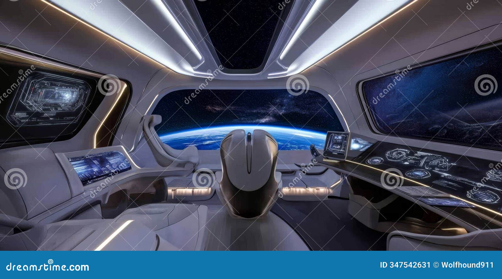 A Futuristic Spacecraft Interior with Sleek Metallic Walls, Glowing ...
