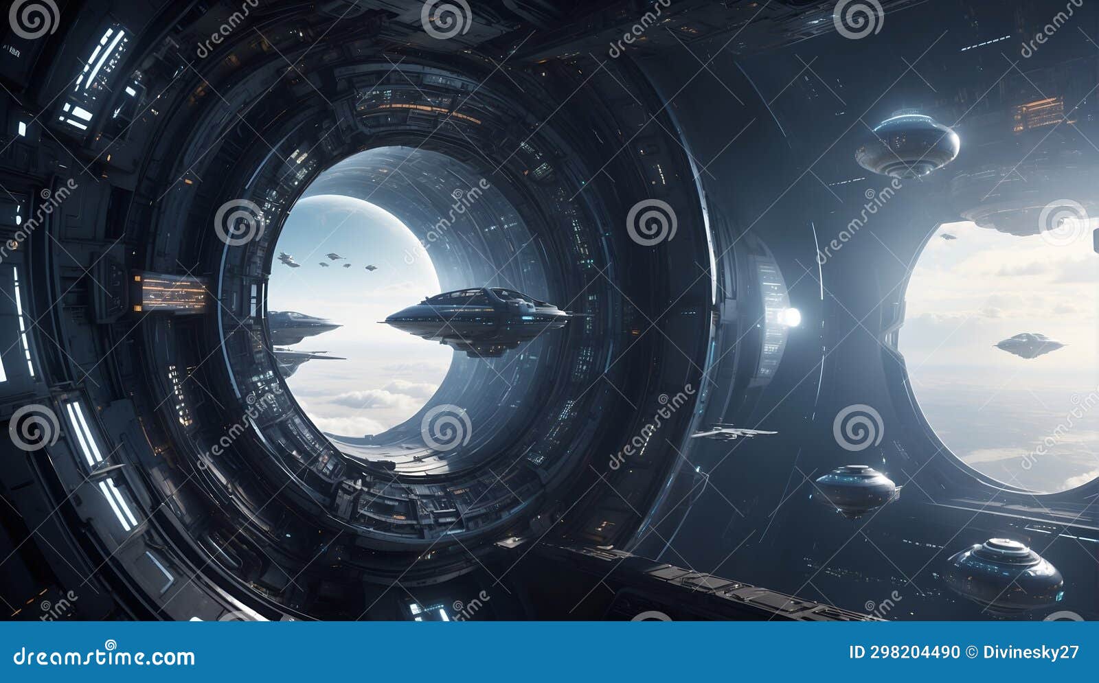 Futuristic Spaceport in Interstellar Setting.ai Generated Stock ...