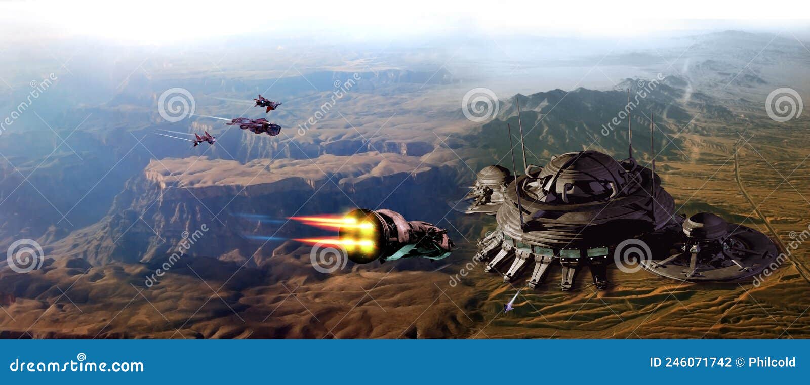 Futuristic Spaceship Base on Rocky Planet Stock Illustration ...