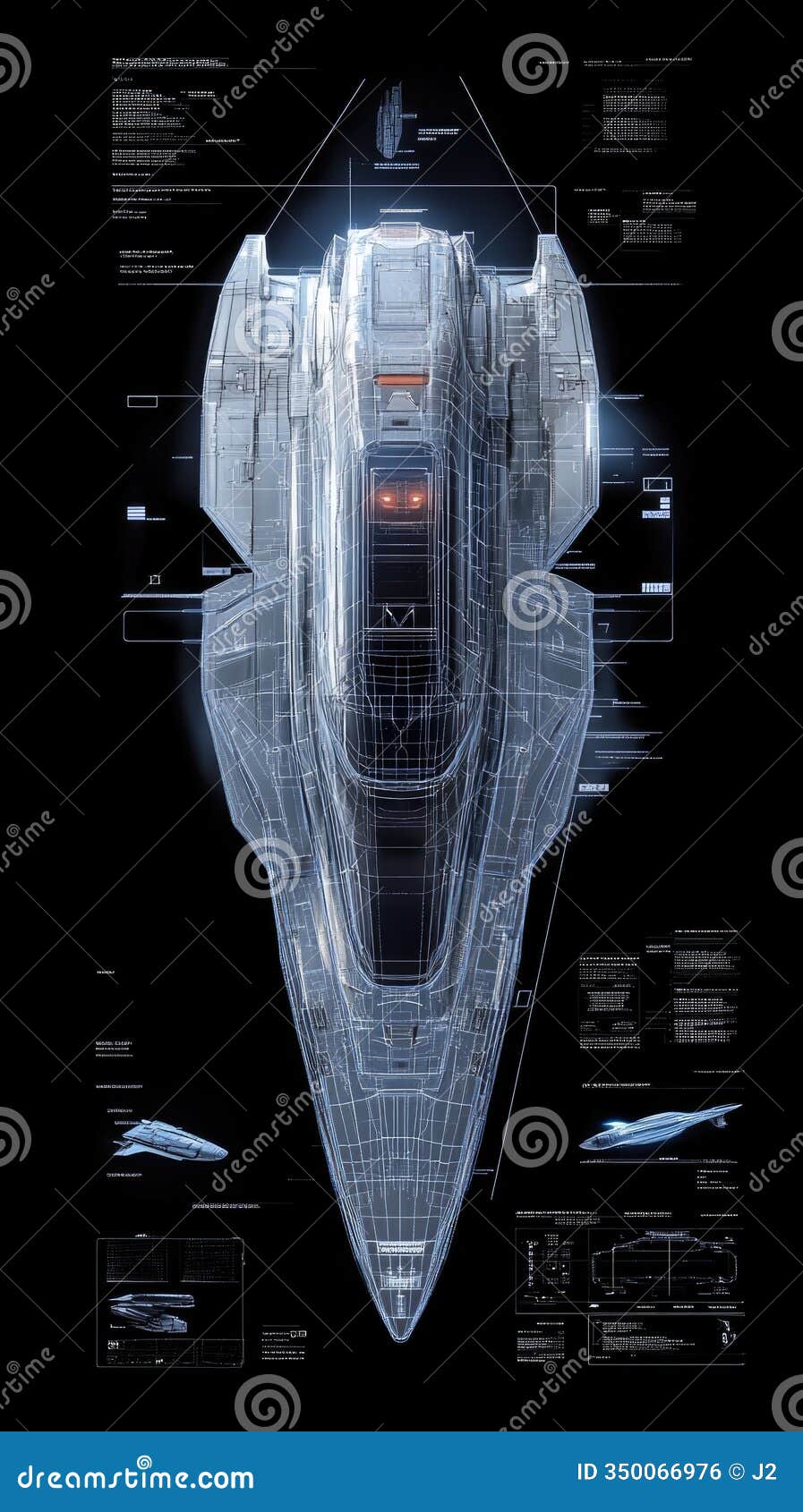 Futuristic Spaceship Blueprint Design with Technical Details and ...