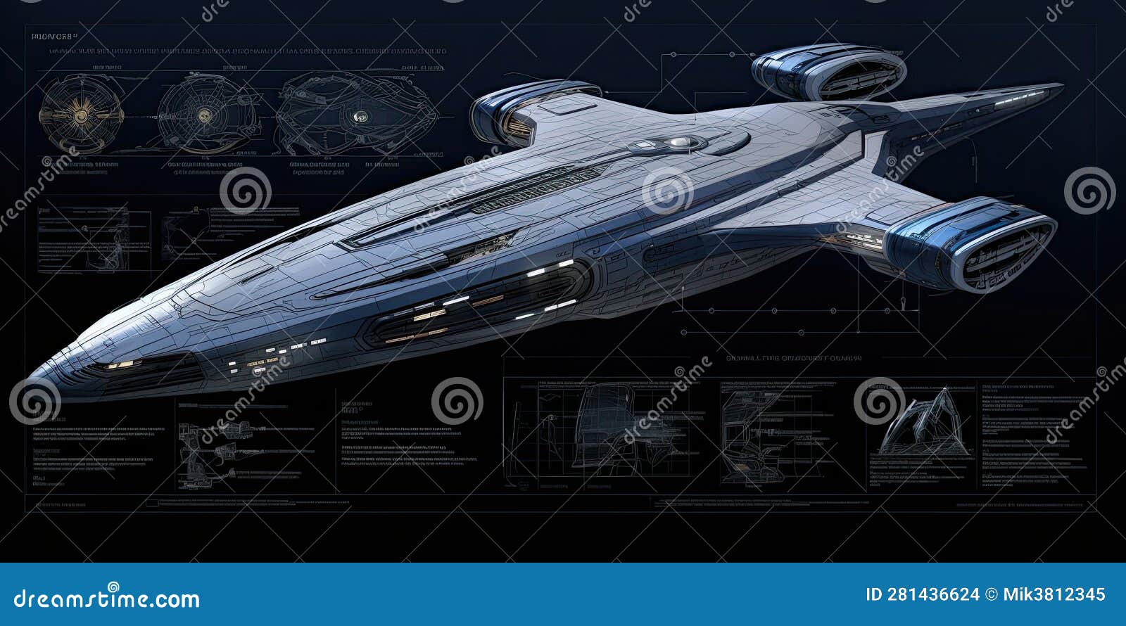 Futuristic Spaceship Blueprint. Stock Illustration - Illustration of ...