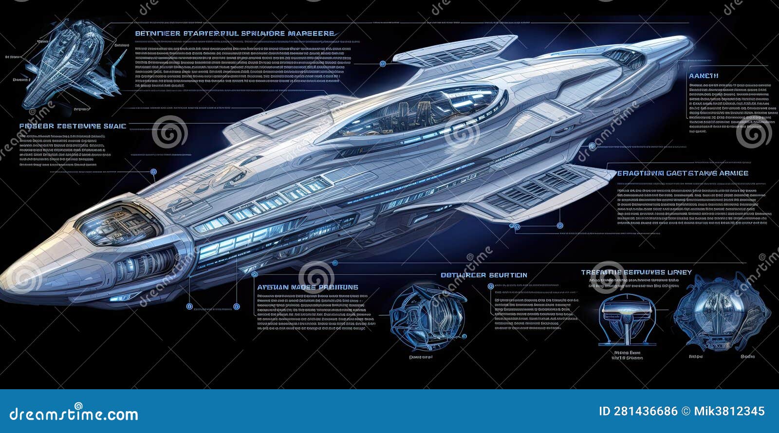 Futuristic Spaceship Blueprint. Stock Illustration - Illustration of ...