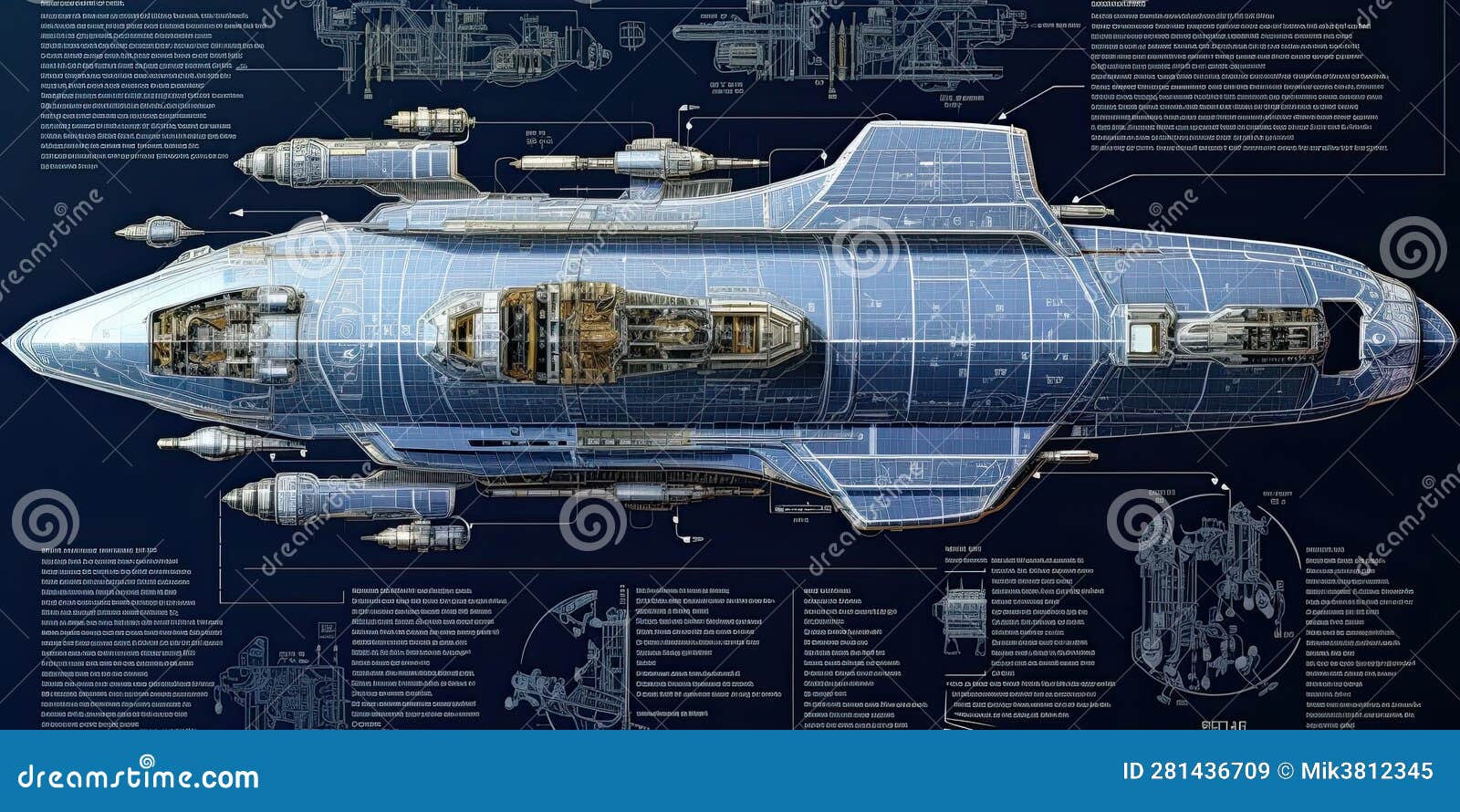 Futuristic Spaceship Blueprint. Stock Illustration - Illustration of ...