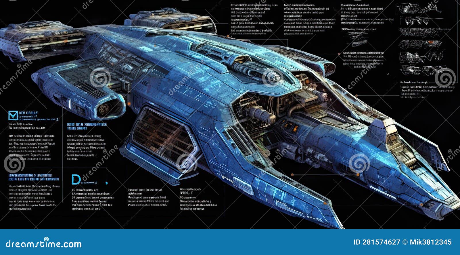 Futuristic Spaceship Blueprint. Stock Illustration - Illustration of ...