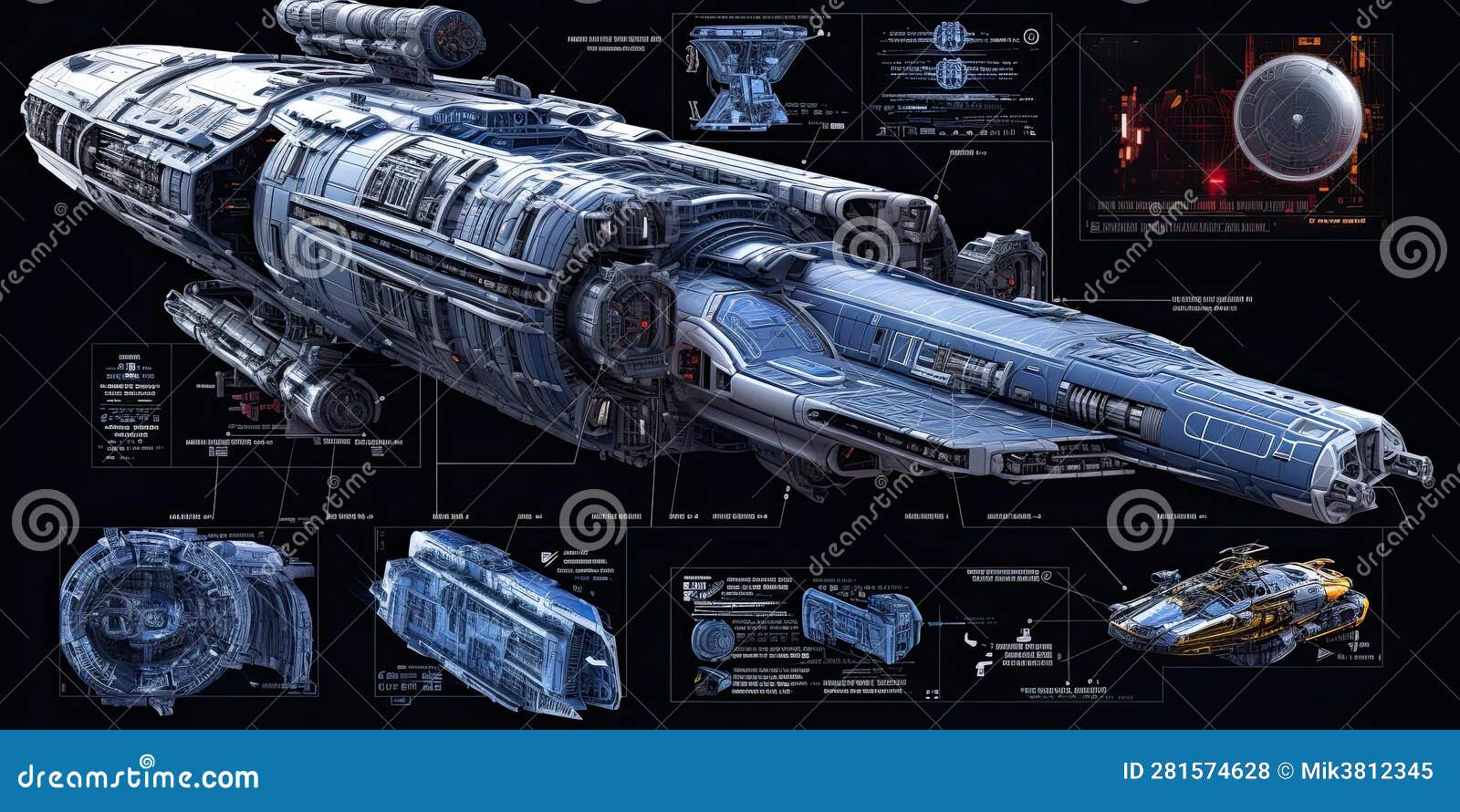 Futuristic Spaceship Blueprint. Stock Illustration - Illustration of ...