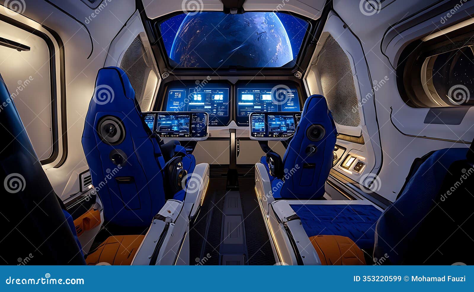 Futuristic Spaceship Cockpit with Earth View Technology Stock Image ...