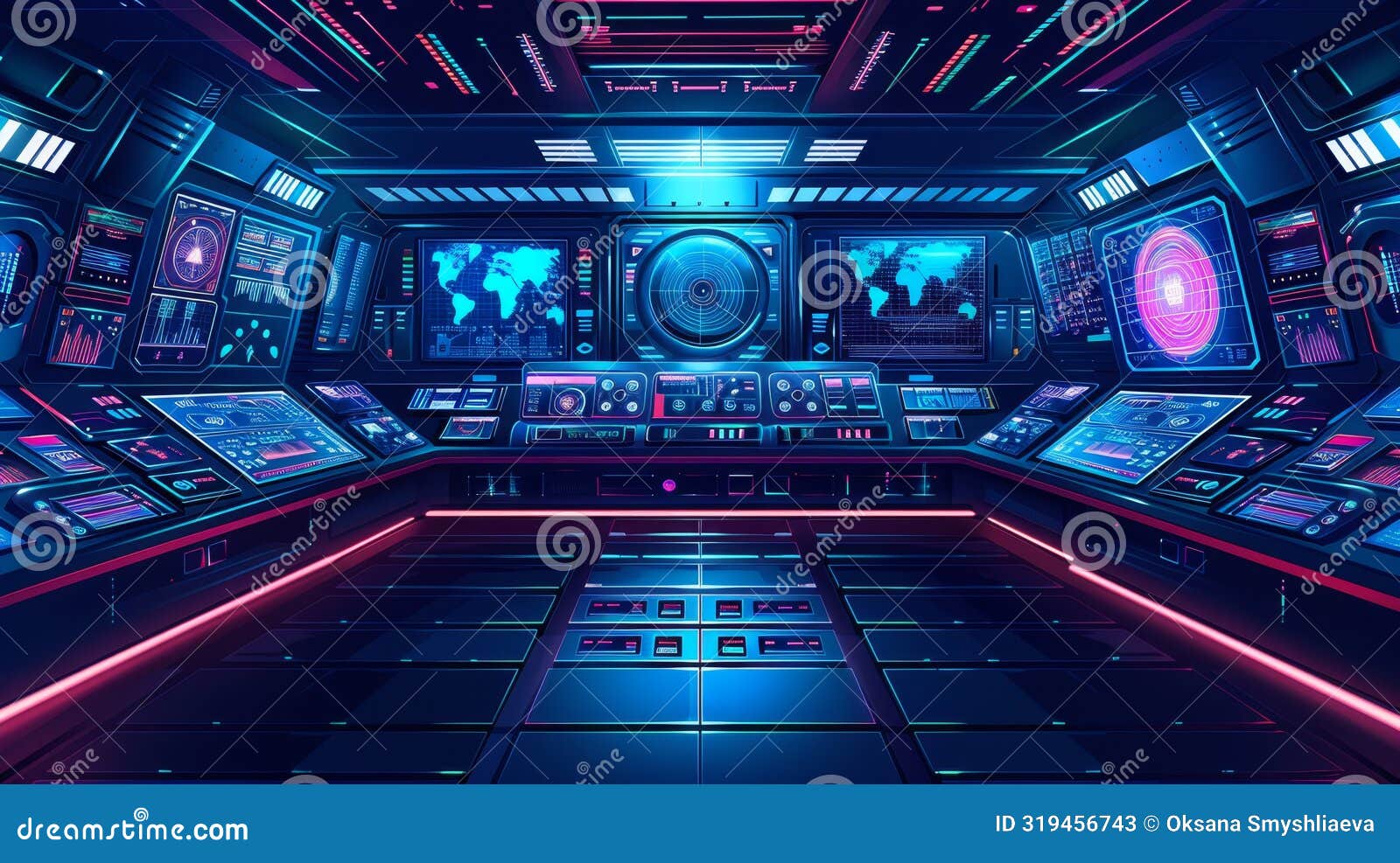 Futuristic Spaceship Command Center with Advanced Control Panels Stock ...