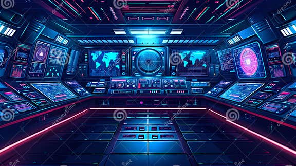 Futuristic Spaceship Command Center with Advanced Control Panels Stock ...