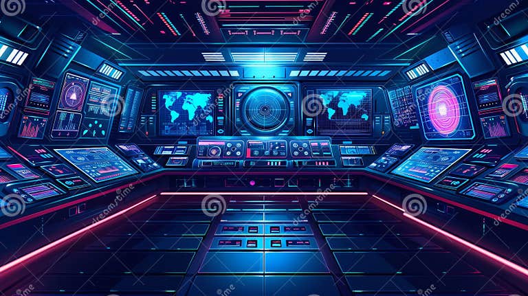Futuristic Spaceship Command Center with Advanced Control Panels Stock ...