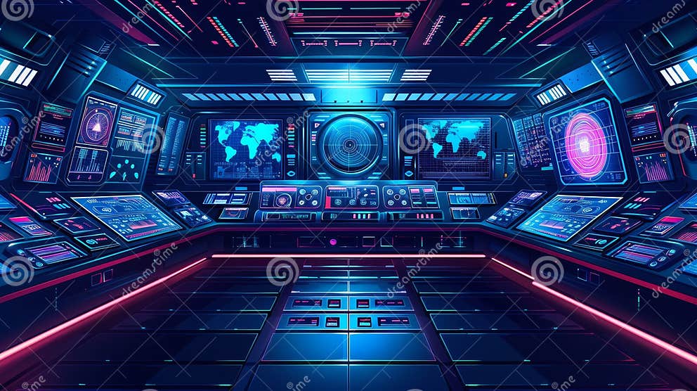 Futuristic Spaceship Command Center with Advanced Control Panels Stock ...