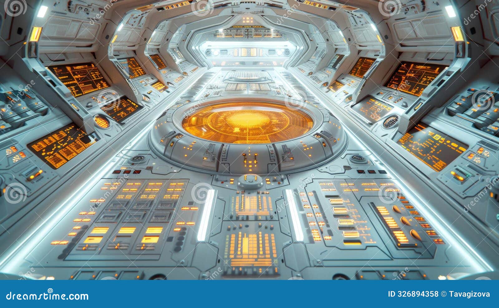 Spaceship Control Center, Captain Cabin Interior Vector Illustration ...