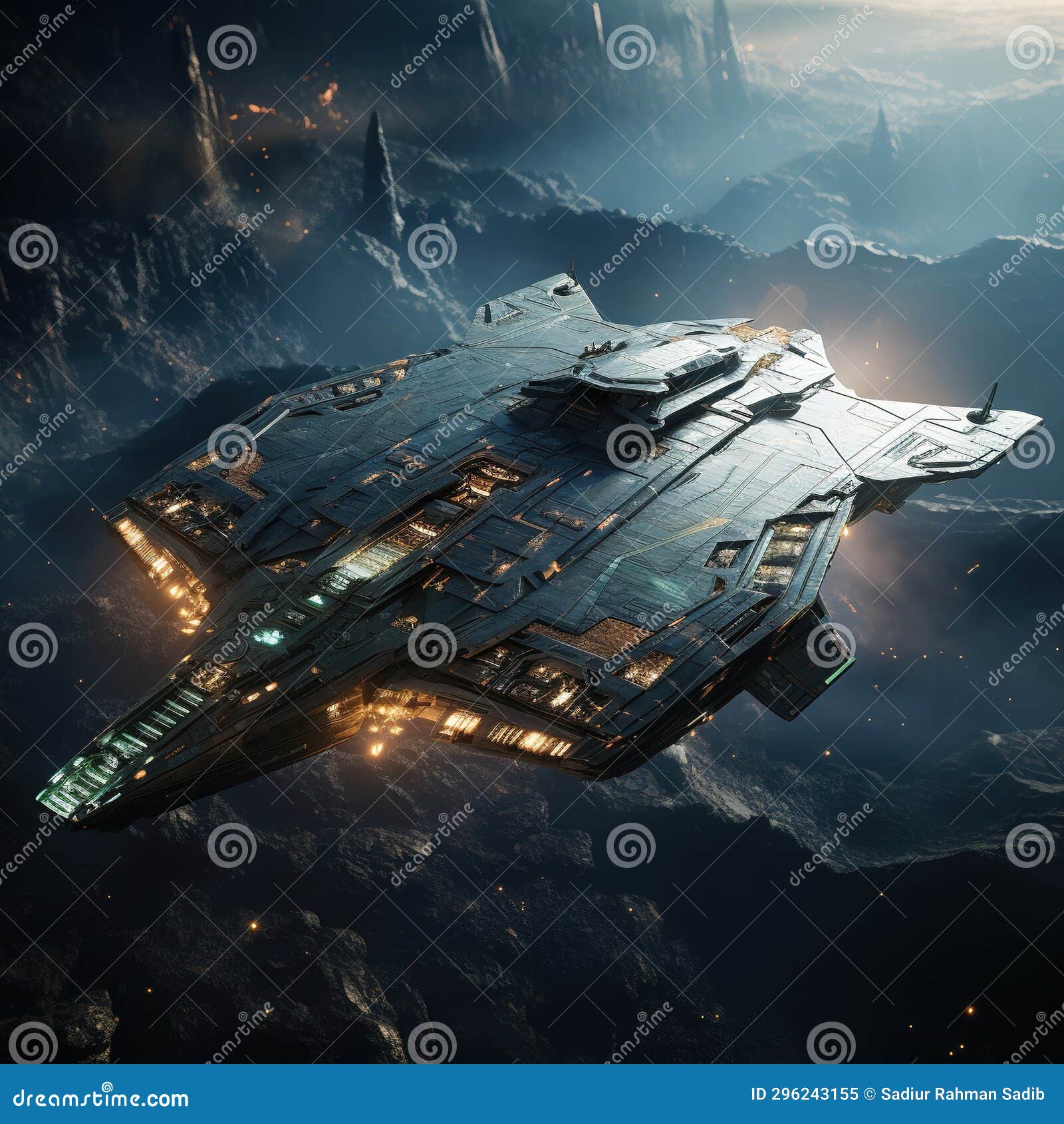 Futuristic Spaceship Flying in Deep Space. Stock Illustration ...