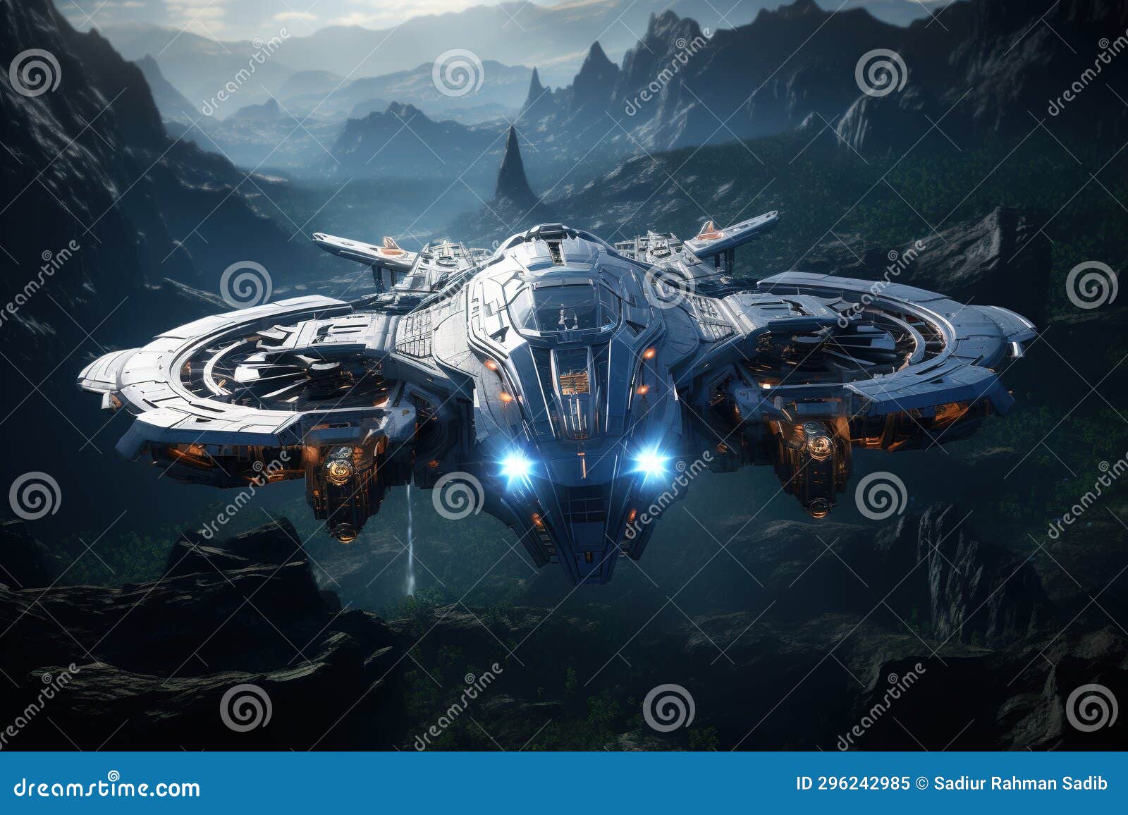 Sci-Fi Battlecruiser In Deep Space, A Large Ship With Many Guns Royalty ... Sci-Fi Battlecruiser In Deep Space, A Large Ship With Many Guns Royalty ...