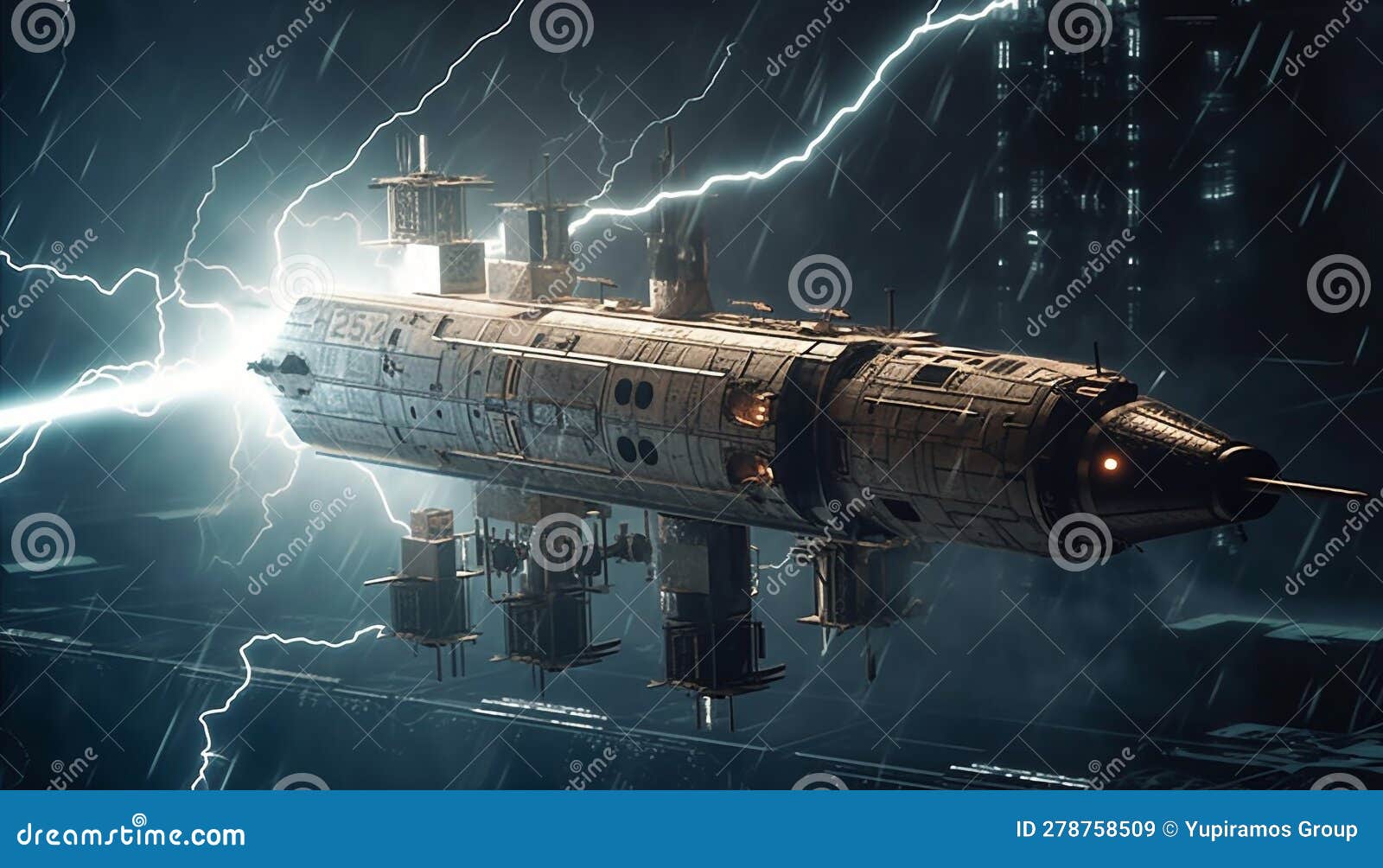 Futuristic Spaceship Flying through Glowing Galaxy, Powered by ...