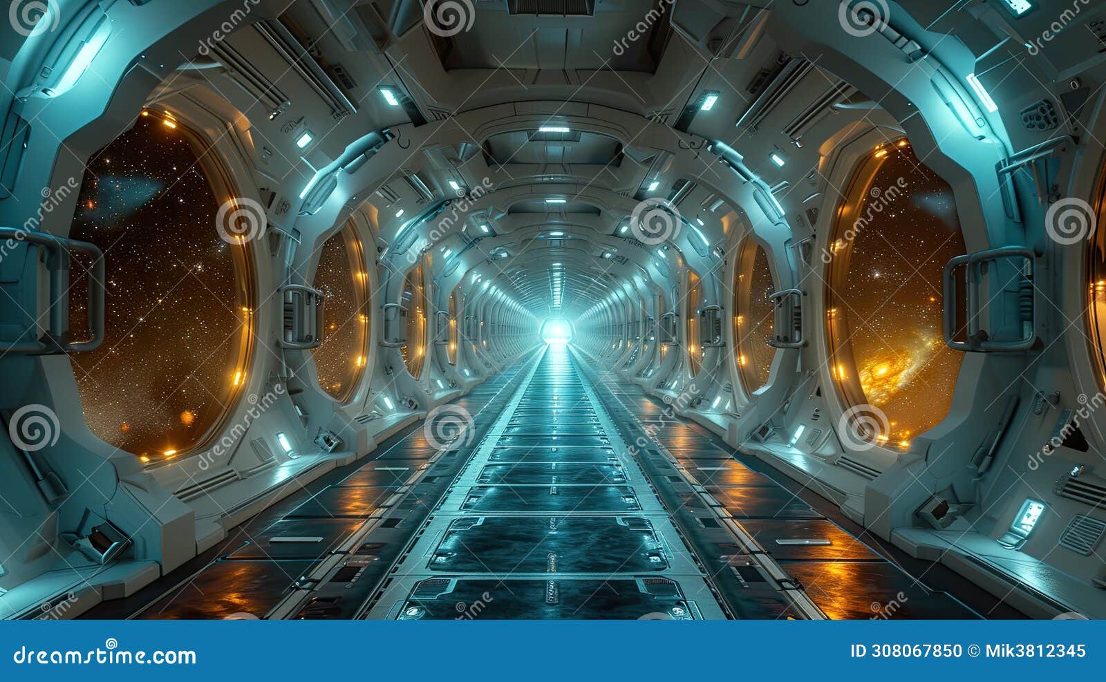 Futuristic Spaceship Hallway. Stock Illustration - Illustration of ...