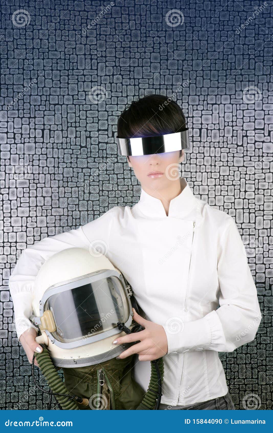 Futuristic Spaceship Helmet Astronaut Woman Stock Photo - Image of ...