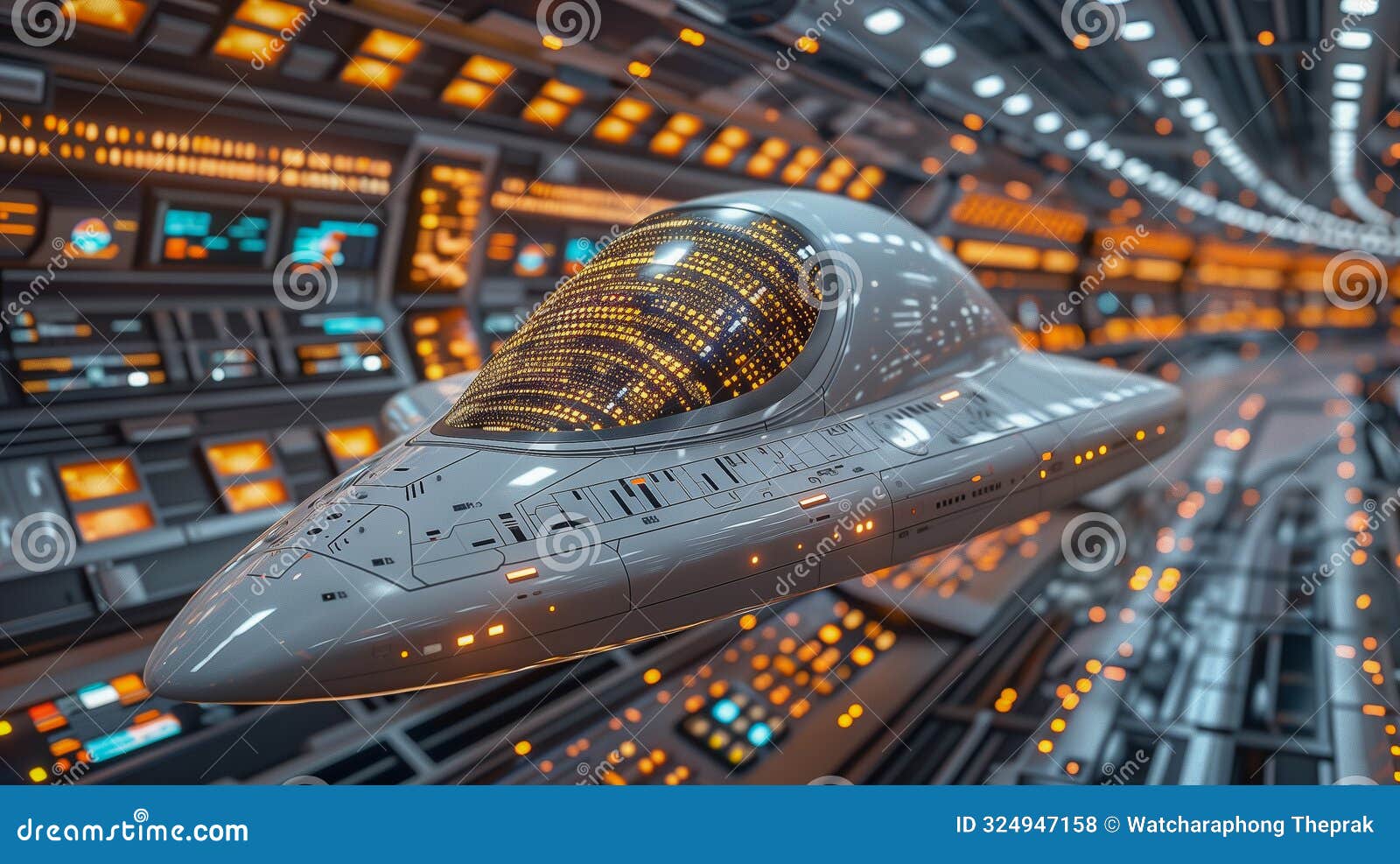 Futuristic Spaceship in High-Tech Control Room Stock Illustration ...