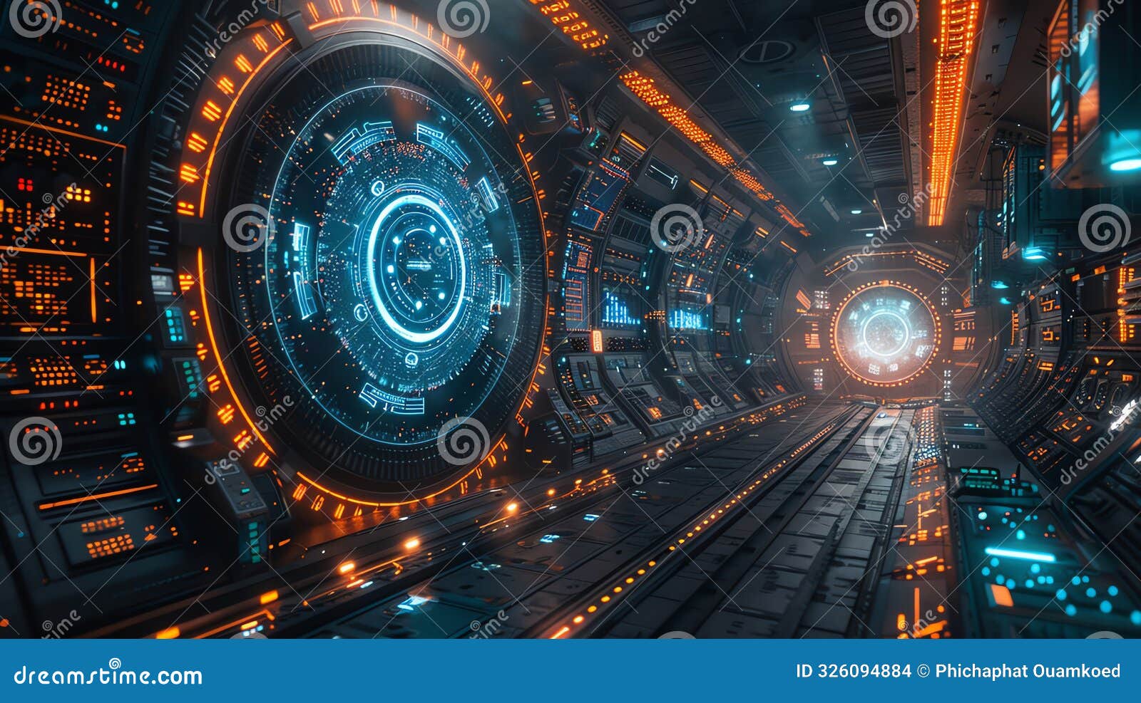 Futuristic Spaceship Interior with Advanced Technology and Vibrant Lights, Showcasing a High ...