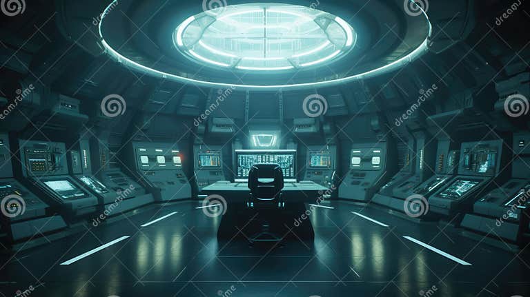 Futuristic Spaceship Interior with Blue. Sci-fi Control Room Concept ... Futuristic Spaceship Interior with Blue. Sci-fi Control Room Concept ...