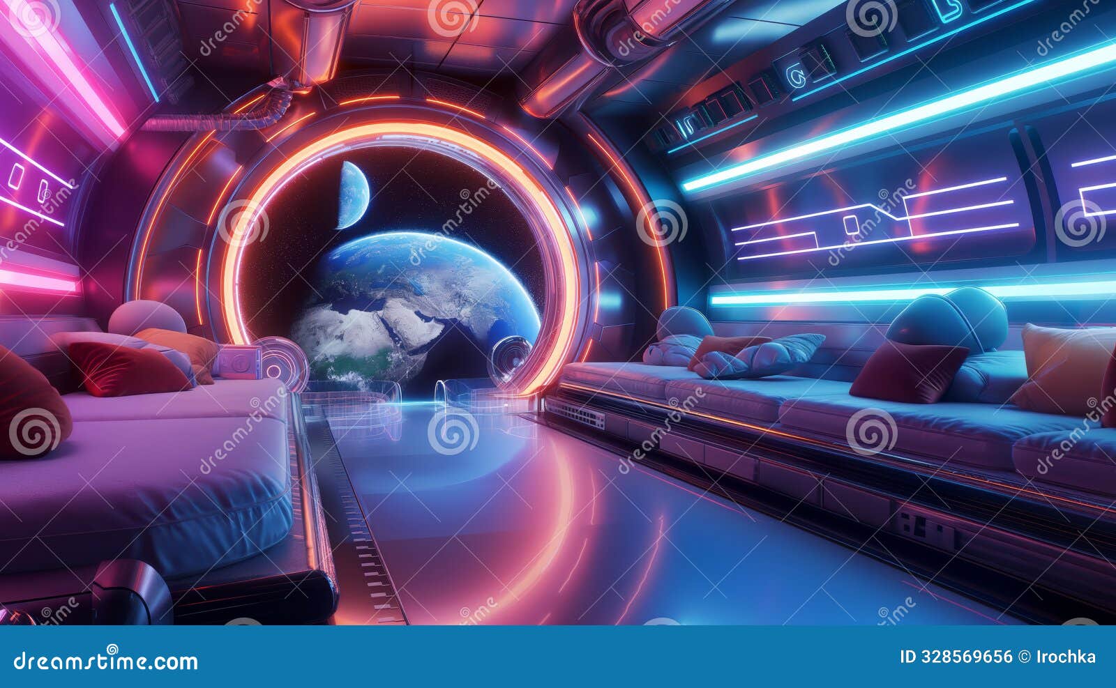 Spaceship Interior Center View With Bright White Texture, Futuristic ...
