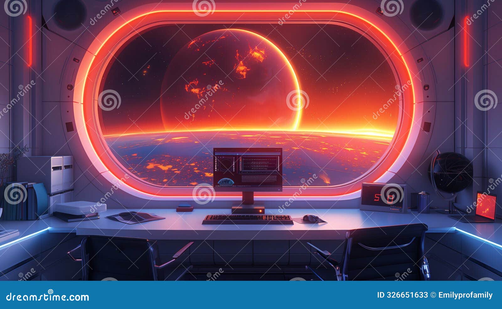 Spaceship Custom Computer Desk Spaceship Interior Desk Royalty Free