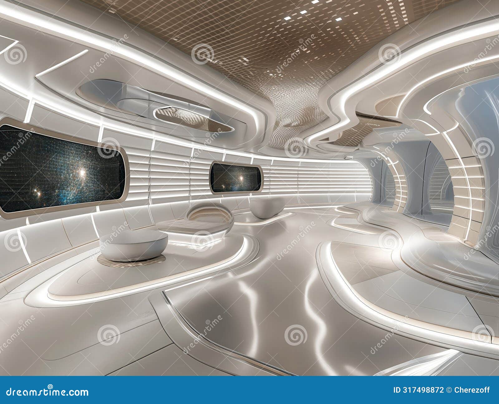 Futuristic Spaceship Interior with Cosmic View Stock Photo - Image of ...