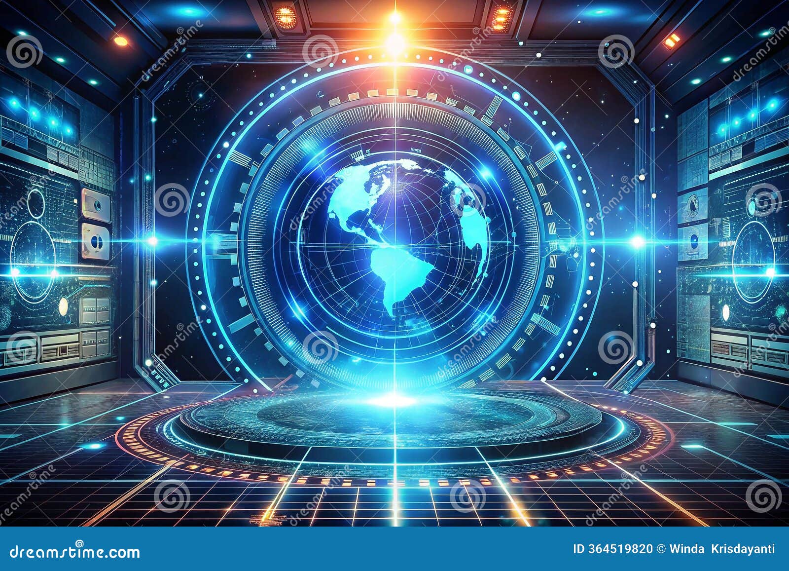 Holographic Earth In Green Hues With Radiant Light Beams On Dark ...