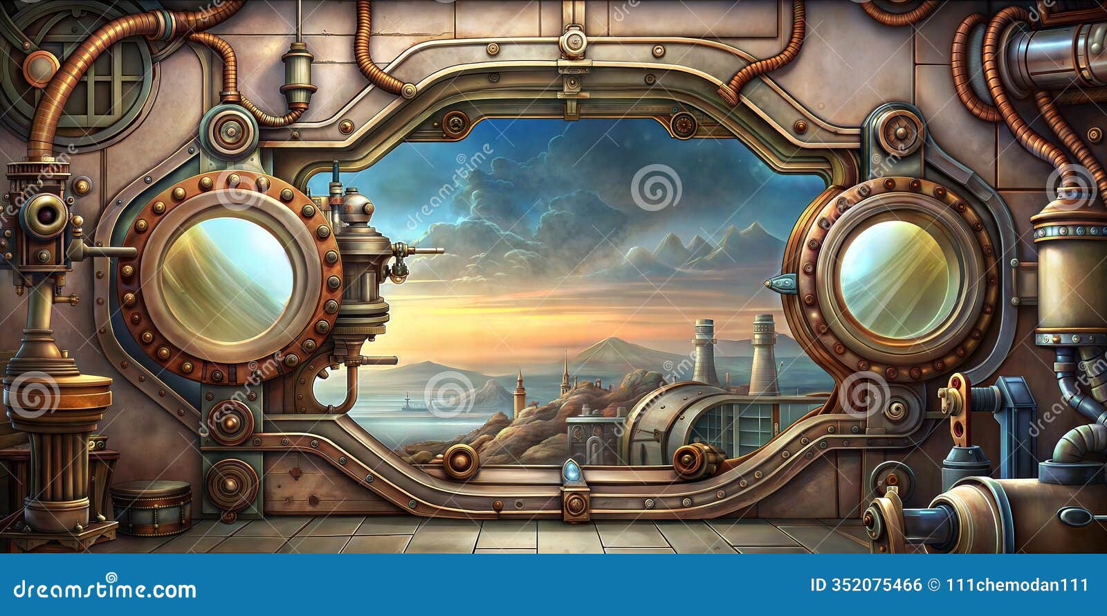 Futuristic Spaceship Interior with Illuminated Octagonal Window Stock ...