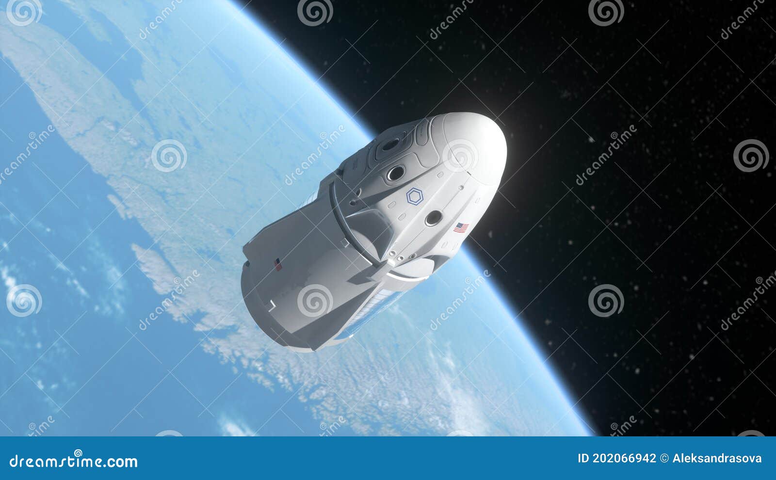 Futuristic Spaceship in Open Space. Cargo Spacecraft Shuttle on Low ...