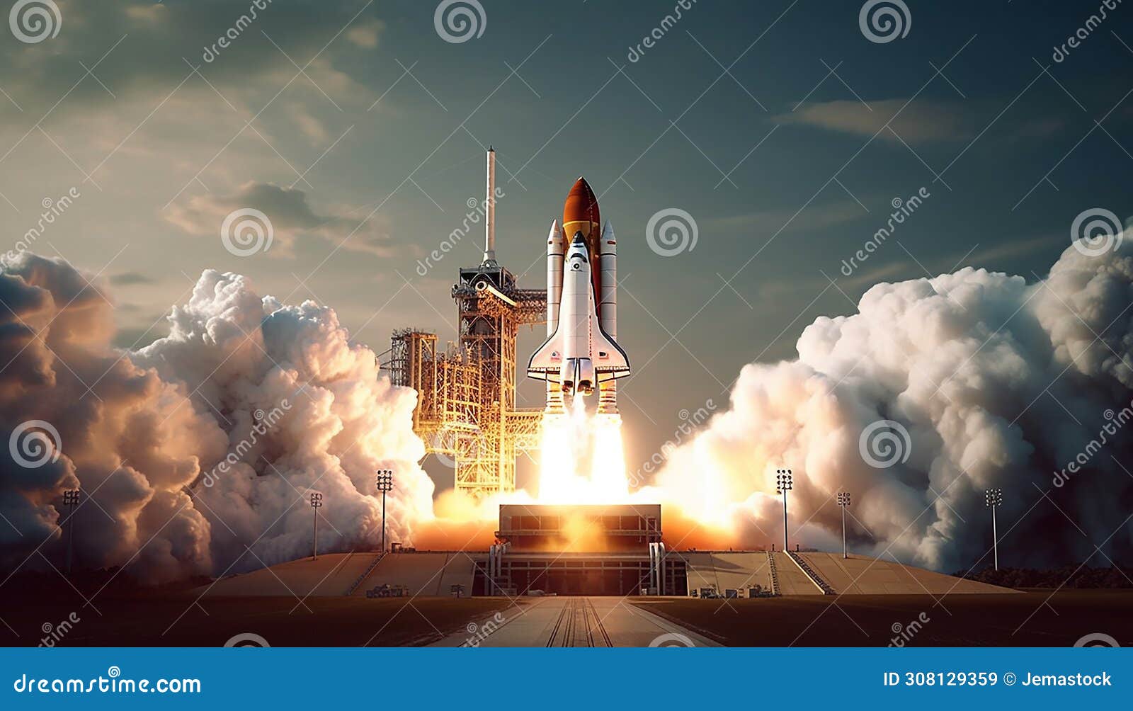 Futuristic Spaceship Rockets through Blue Sky, Fueling Industry ...