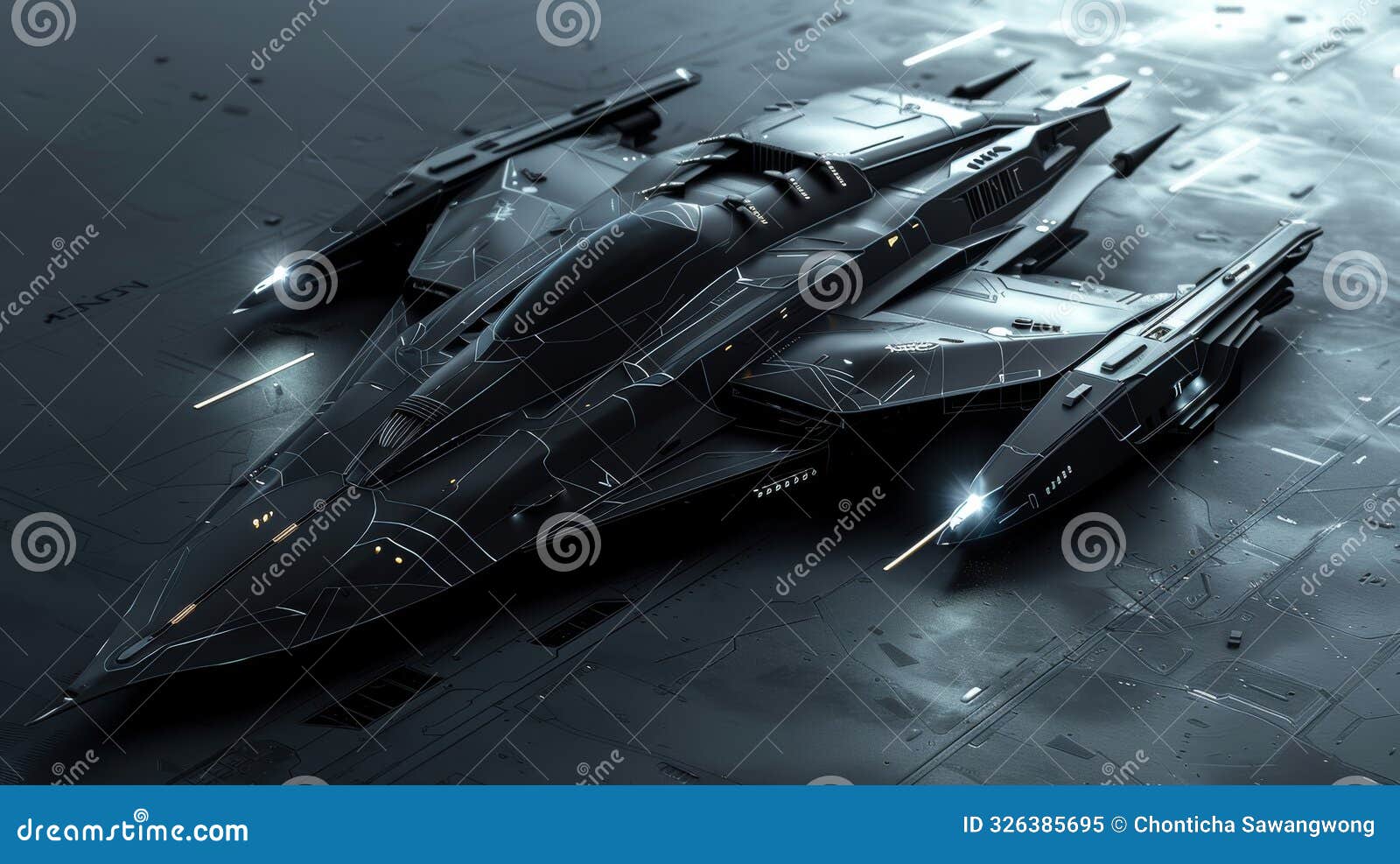 Futuristic Spaceship With Sleek, Angular Design, Sitting On A Landing ...