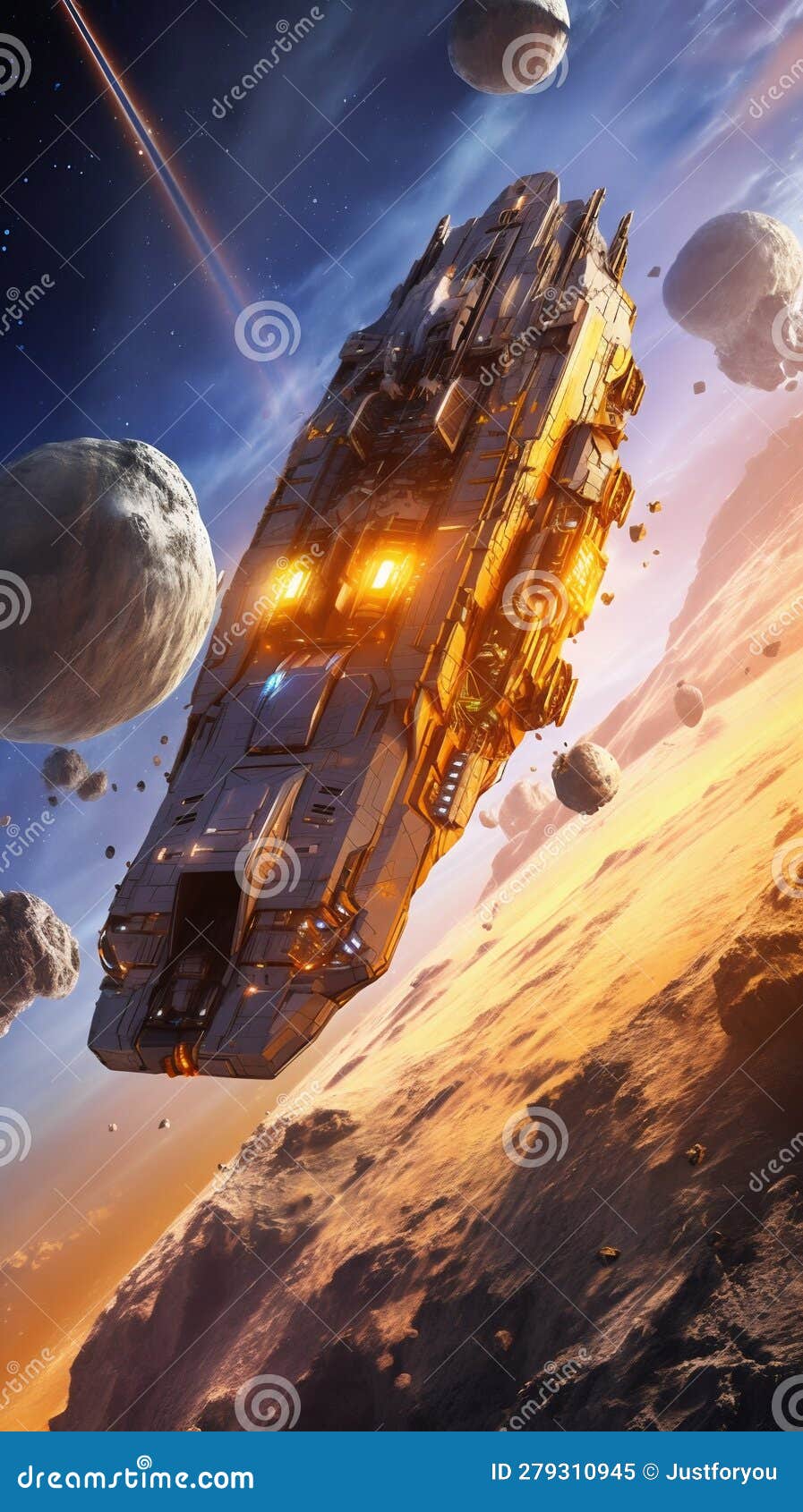 Futuristic Spaceship Soaring through an Asteroid Field. Generative Ai ...