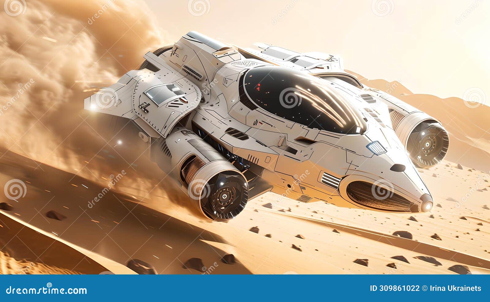 Futuristic Spaceship Soaring through a Dusty Alien Landscape. a Concept ...